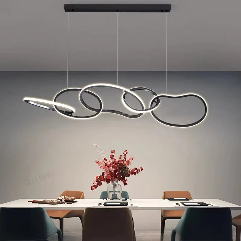BAMDECOR A24126 Nordic Minimalist LED Pendant Light Adjustable Modern Ring Chandelier for Dining ...