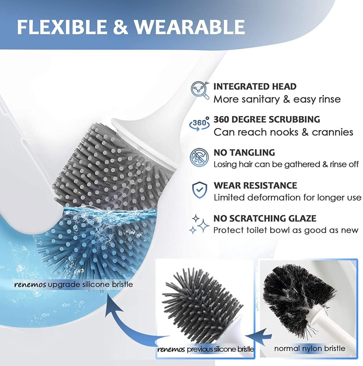 Ecoco Silicone Water Drop Toilet Brush Holder Set Wall-Mounted Cleaning ...