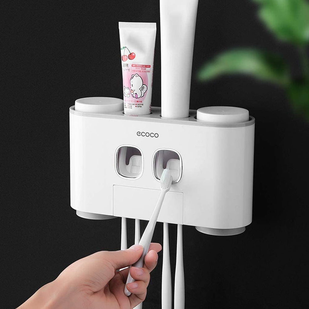 Ecoco Wall-Mounted Toothbrush Holder with 2 Toothpaste Dispensers 4 ...